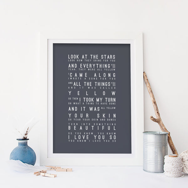 Coldplay Yellow Inspired Lyrics Typography Print – VelvetPrints